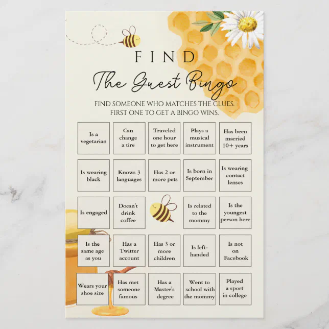 Little Bee Baby Shower Bingo Game | Zazzle