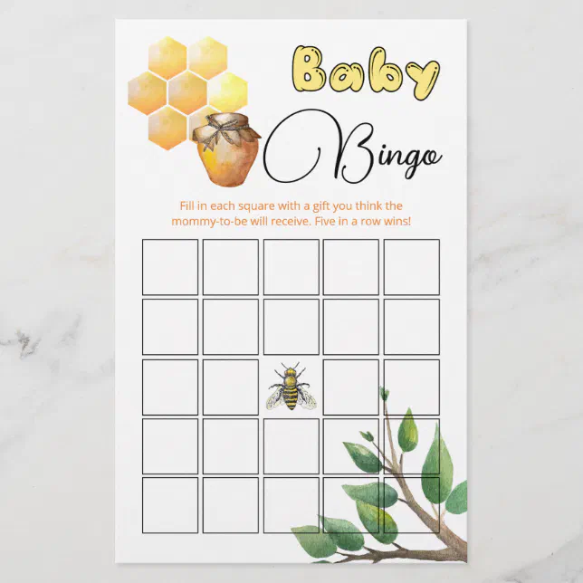 Little Bee Baby Shower Bingo Game | Zazzle