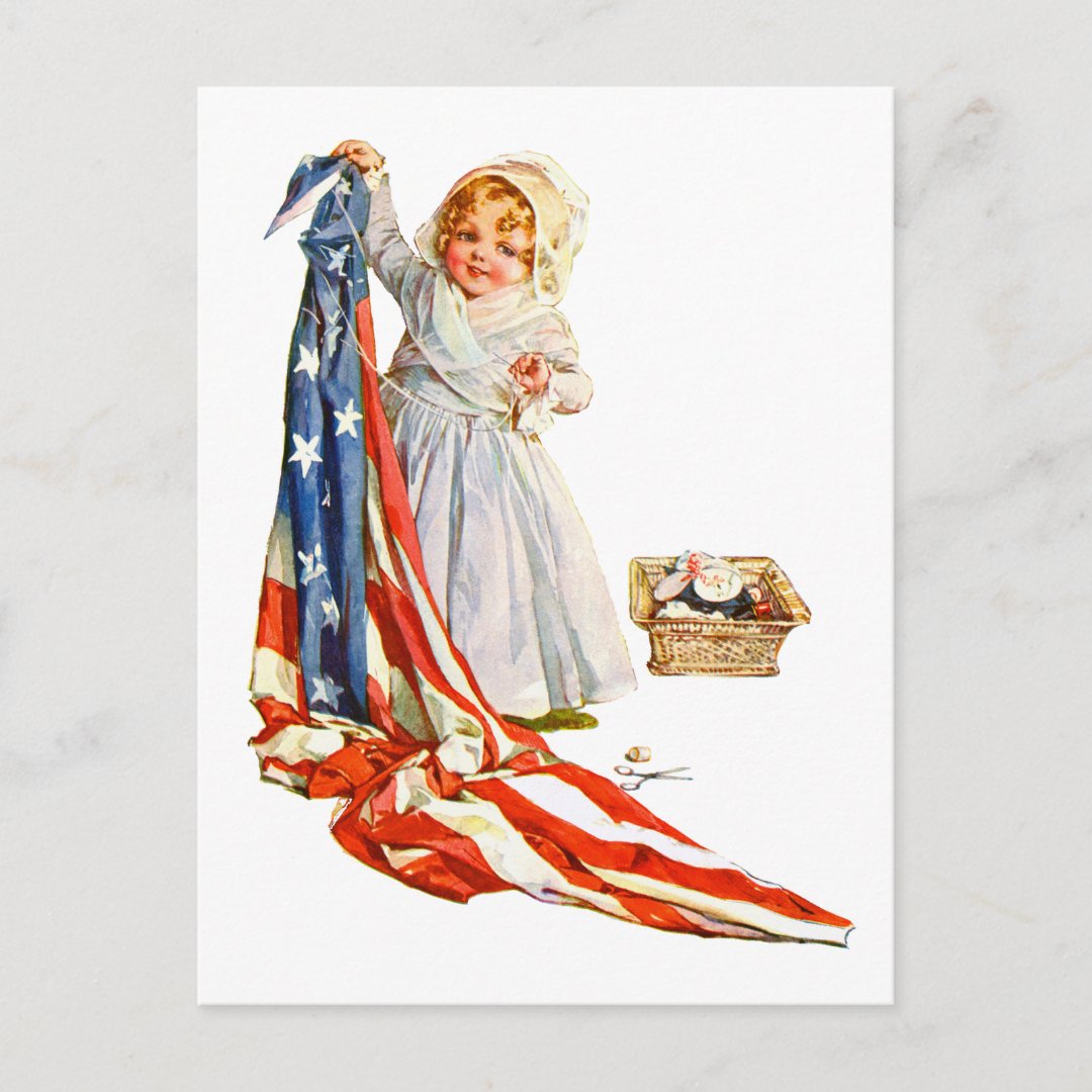 Little Betsy Ross and the America Flag Postcard | Zazzle
