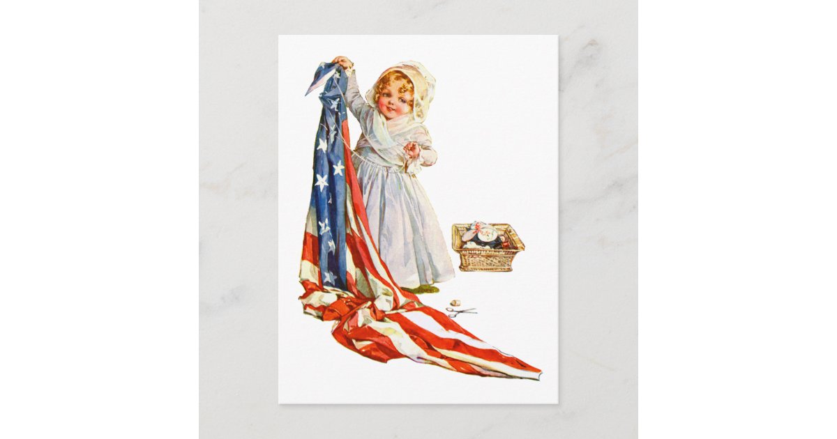 Little Betsy Ross and the America Flag Postcard | Zazzle