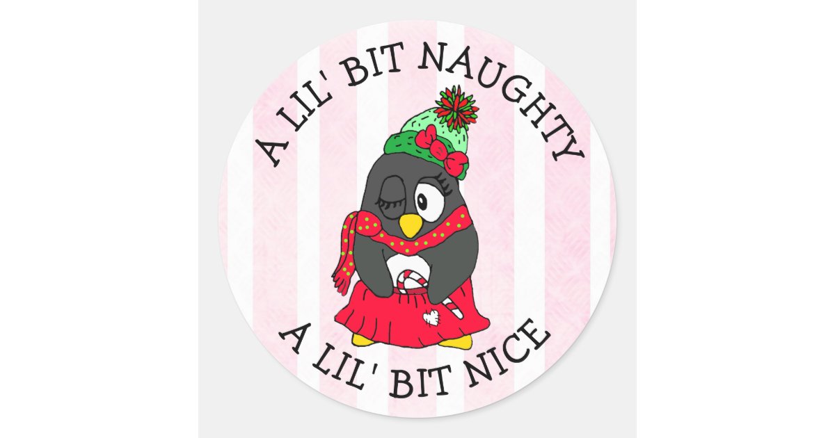 Little Bit Naughty, Little Bit Nice Funny Penguin Classic Round Sticker ...