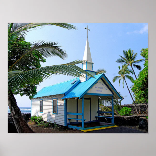 Little Blue and White Church in Hawaii Poster | Zazzle