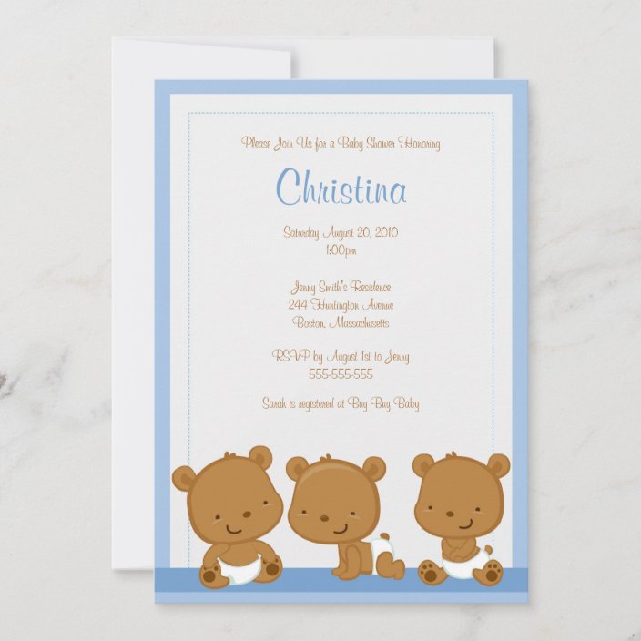 Little Blue Bears Boy Baby Shower Invitation | Zazzle