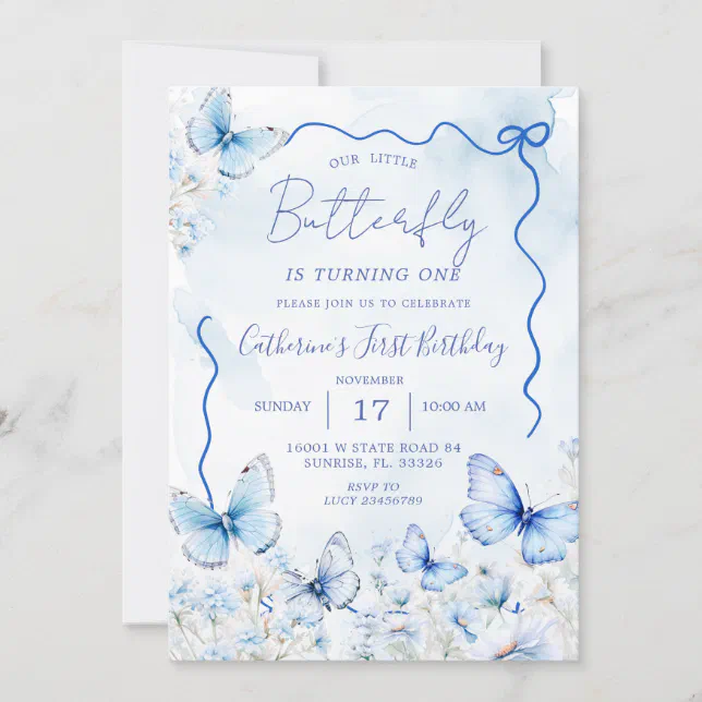Little Blue Butterflies Birthday Party Invitation | Zazzle