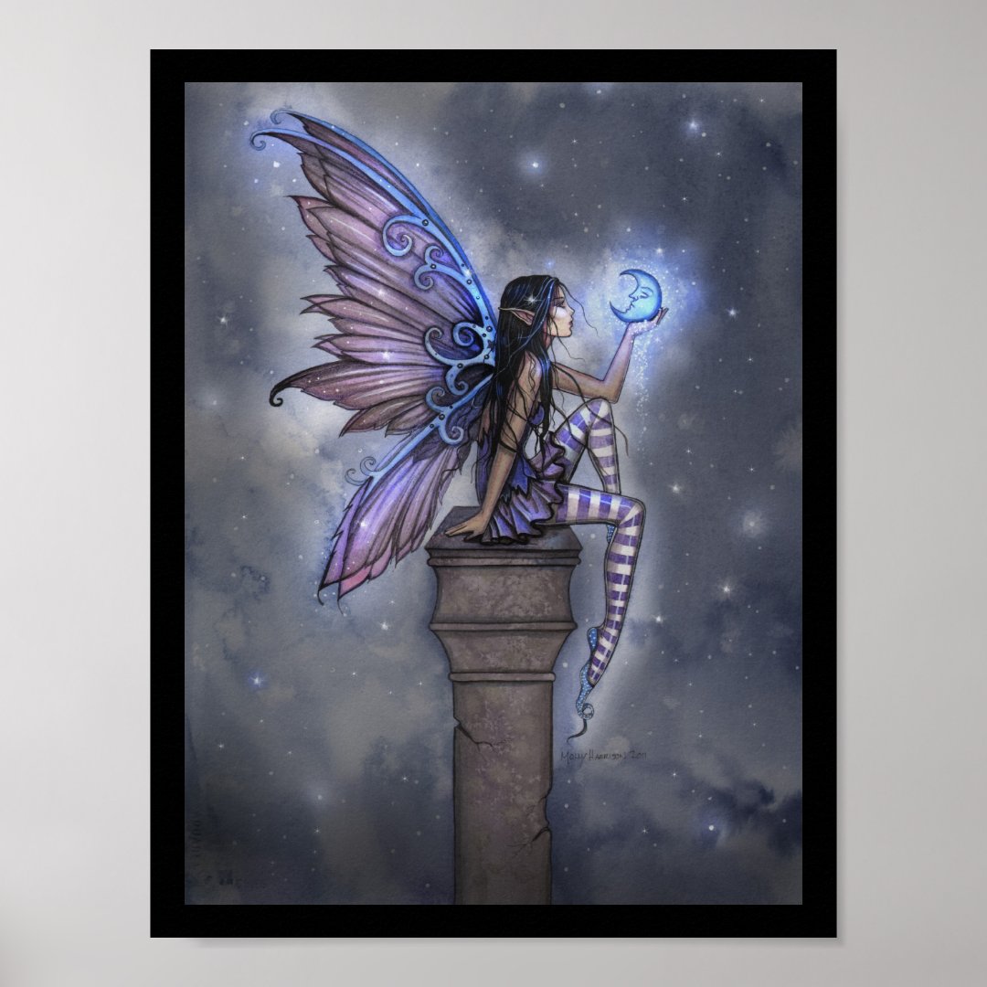 Little Blue Moon Fantasy Fairy Poster | Zazzle