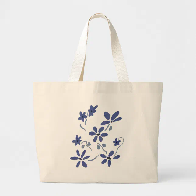 Little Blue Romantic Flowers Large Tote Bag | Zazzle