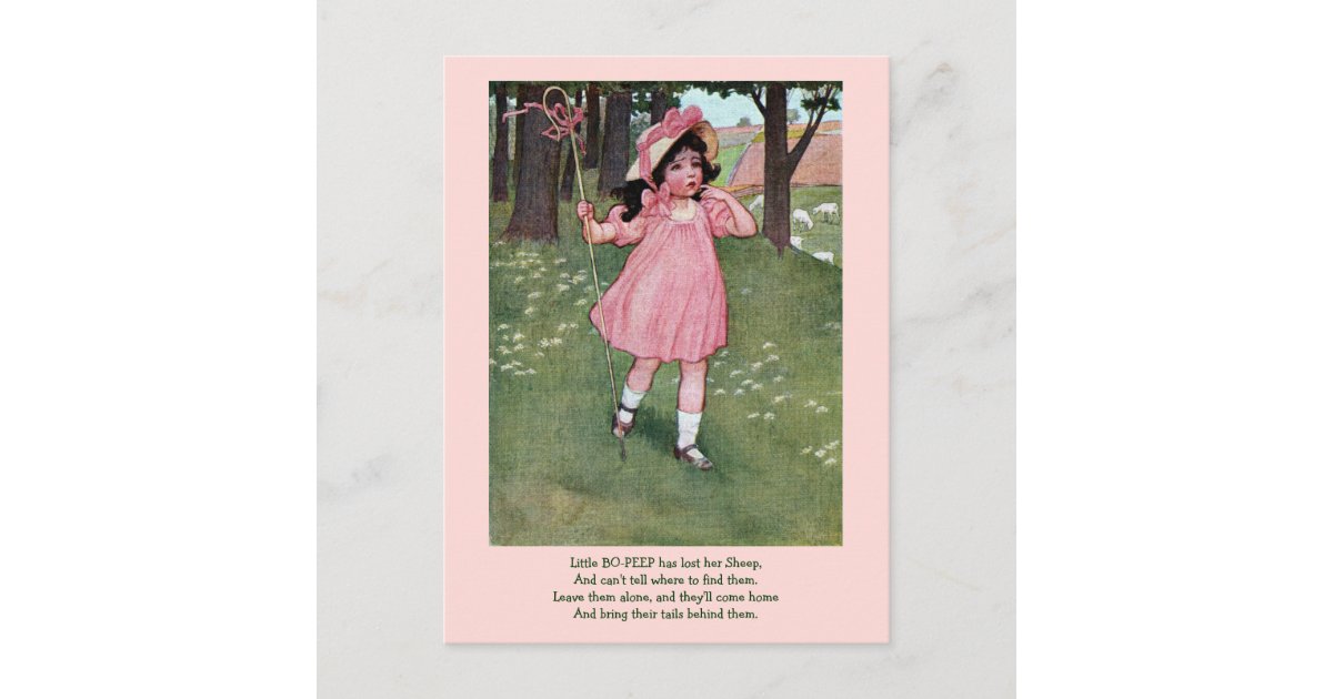 Little Bo-Peep and Missing Sheep Nursery Rhyme Postcard | Zazzle