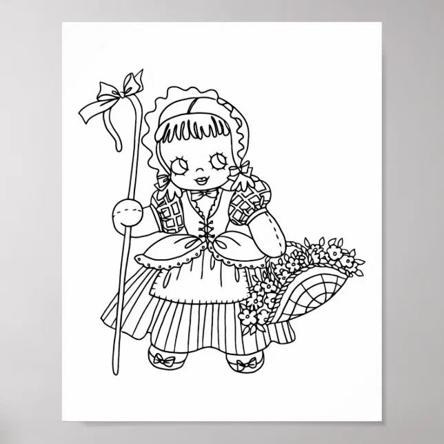 Little Bo PeeP Mother goose Coloring page Poster | Zazzle