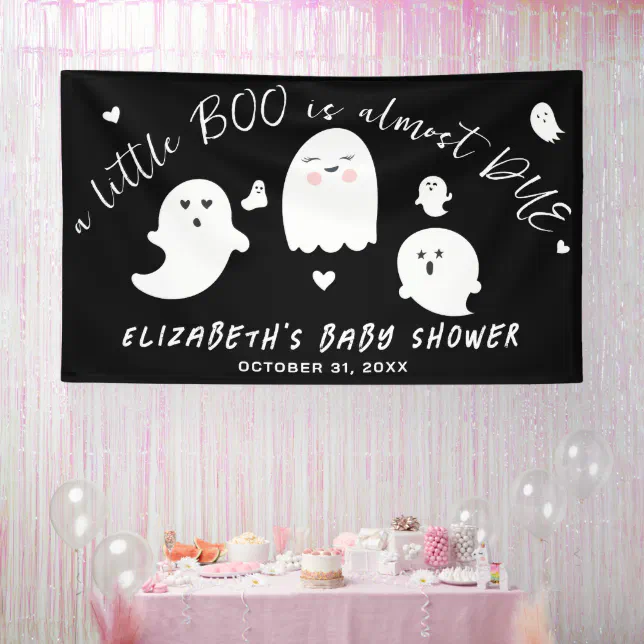 Little Boo Almost Due Halloween Baby Shower Banner | Zazzle