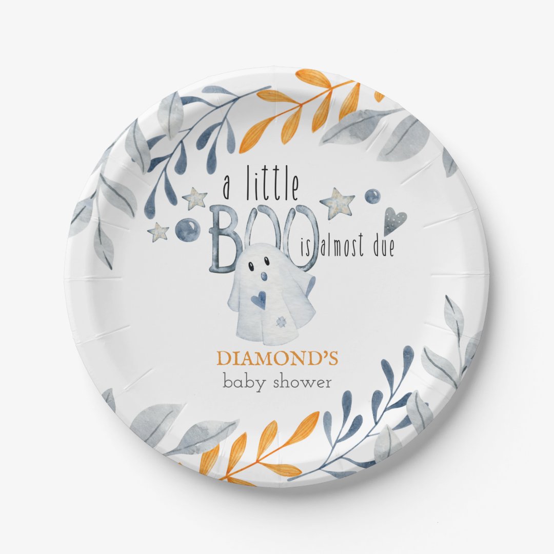 Little Boo Cute Halloween Baby Shower Paper Plates | Zazzle