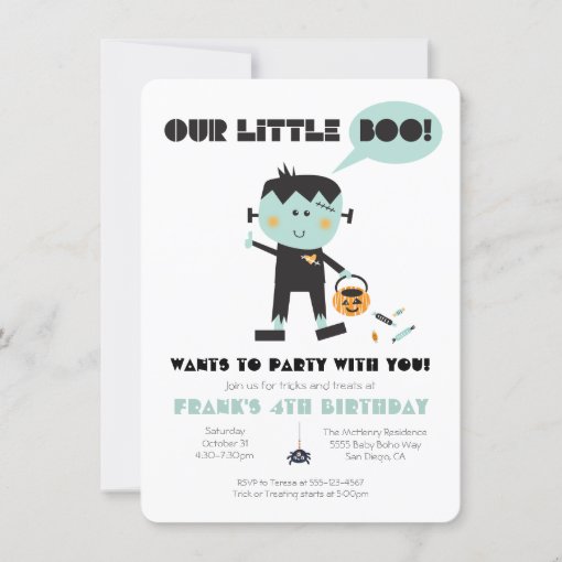 Little Boo Frankenstein Halloween Birthday Party Invitation | Zazzle