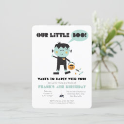 Little Boo Frankenstein Halloween Birthday Party Invitation | Zazzle