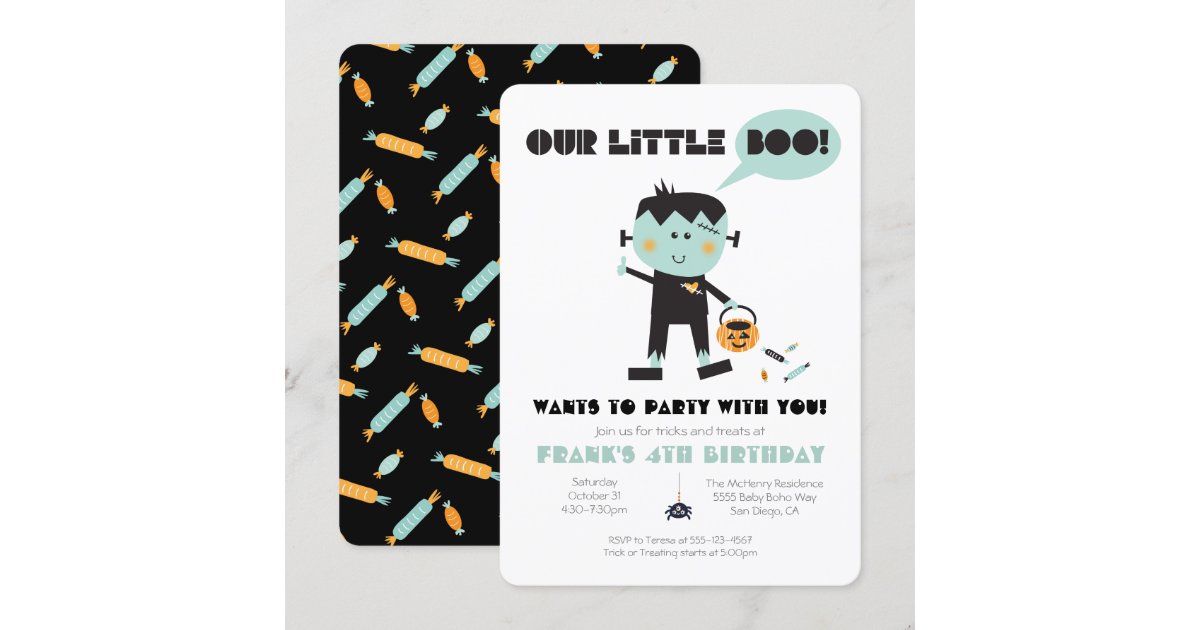 Little Boo Frankenstein Halloween Birthday Party Invitation | Zazzle