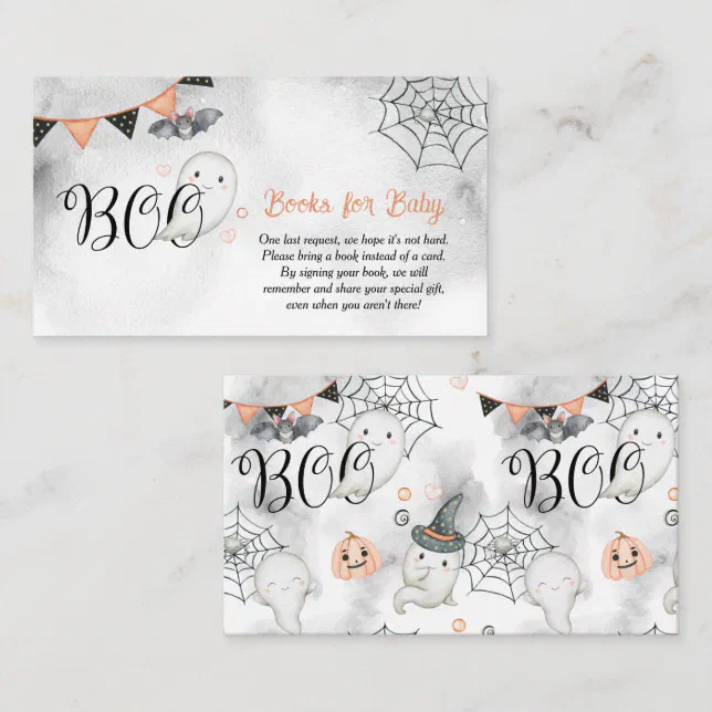 Little Boo Ghost Fall Baby Shower Books for Baby Enclosure Card | Zazzle