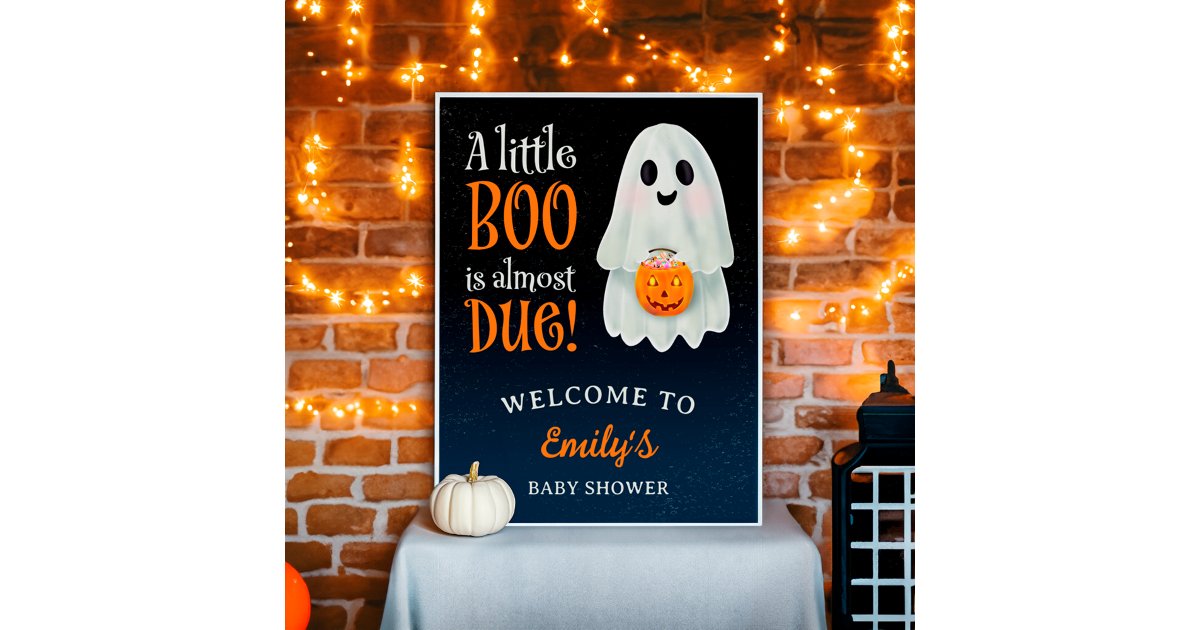 Little boo ghost pumpkin Halloween baby shower Poster | Zazzle
