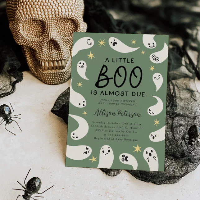 Little Boo Ghost Stars Green Baby Shower Invitation | Zazzle