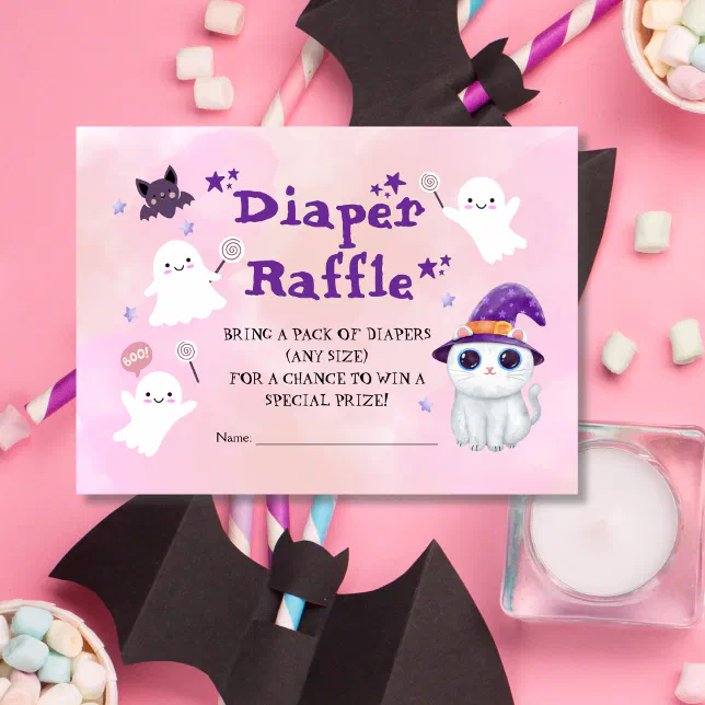 Little Boo Girl Baby Shower Diaper Raffle Enclosure Card | Zazzle