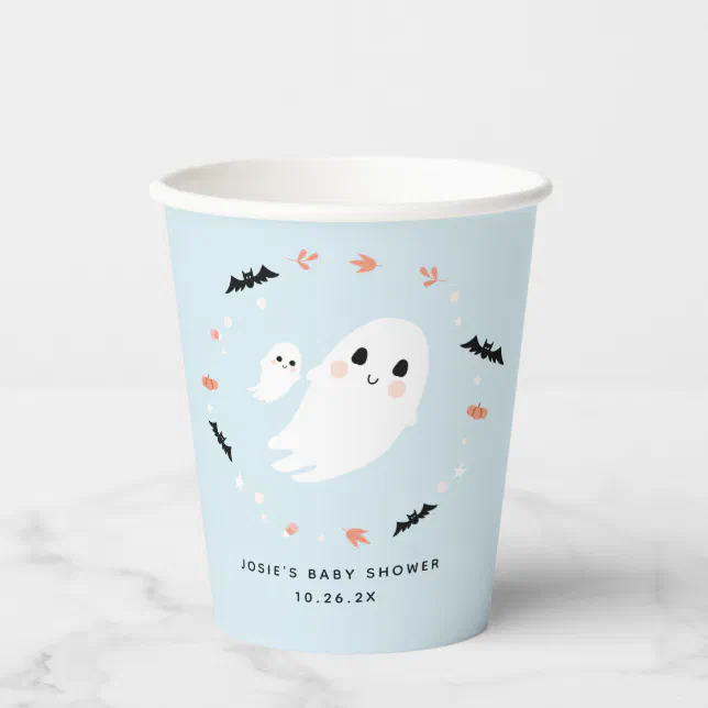 Little Boo Halloween baby shower blue paper cups | Zazzle