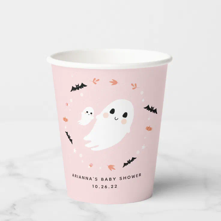 Little Boo Halloween baby shower pink paper cups | Zazzle