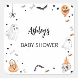 Little Boo Halloween Baby Shower sticker | Zazzle