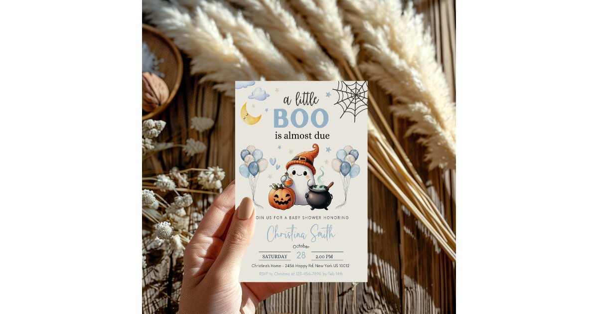 Little Boo Halloween Blue Boy Baby Shower Invitation | Zazzle
