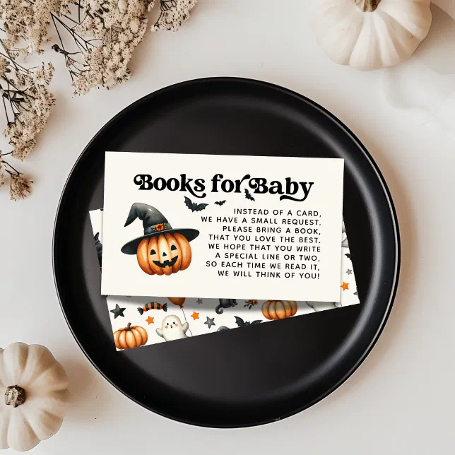 Little Boo Halloween Books for Baby Shower Enclosure Card | Zazzle