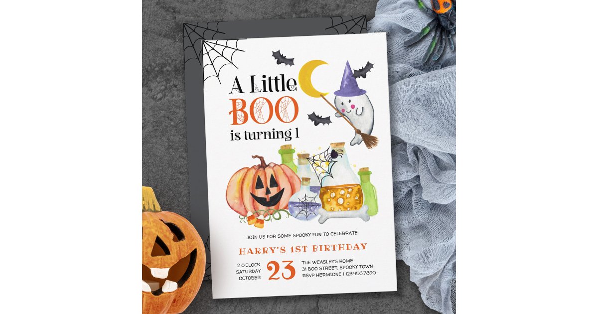 Little Boo Halloween Ghost and Potion 1st Birthday Invitation | Zazzle