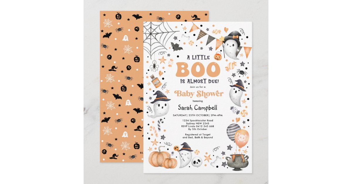 Little Boo Halloween Ghost Neutral Baby Shower Invitation | Zazzle