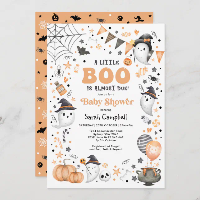 Little Boo Halloween Ghost Neutral Baby Shower Invitation | Zazzle