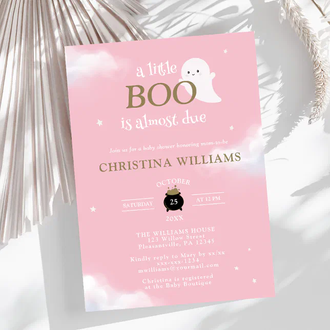 Little Boo Halloween Ghost Pink Baby Shower Invitation | Zazzle