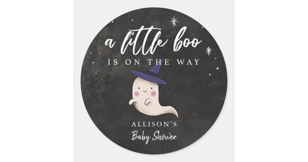 Little Boo Halloween Girl Ghost Baby Shower Classic Round Sticker | Zazzle