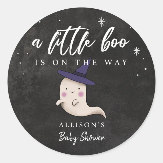 Little Boo Halloween Girl Ghost Baby Shower Classic Round Sticker | Zazzle