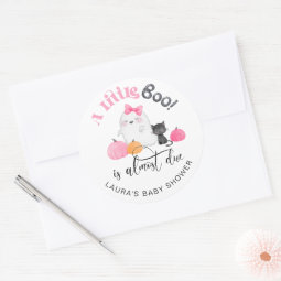 Little Boo is almost due baby shower Classic Round Sticker | Zazzle