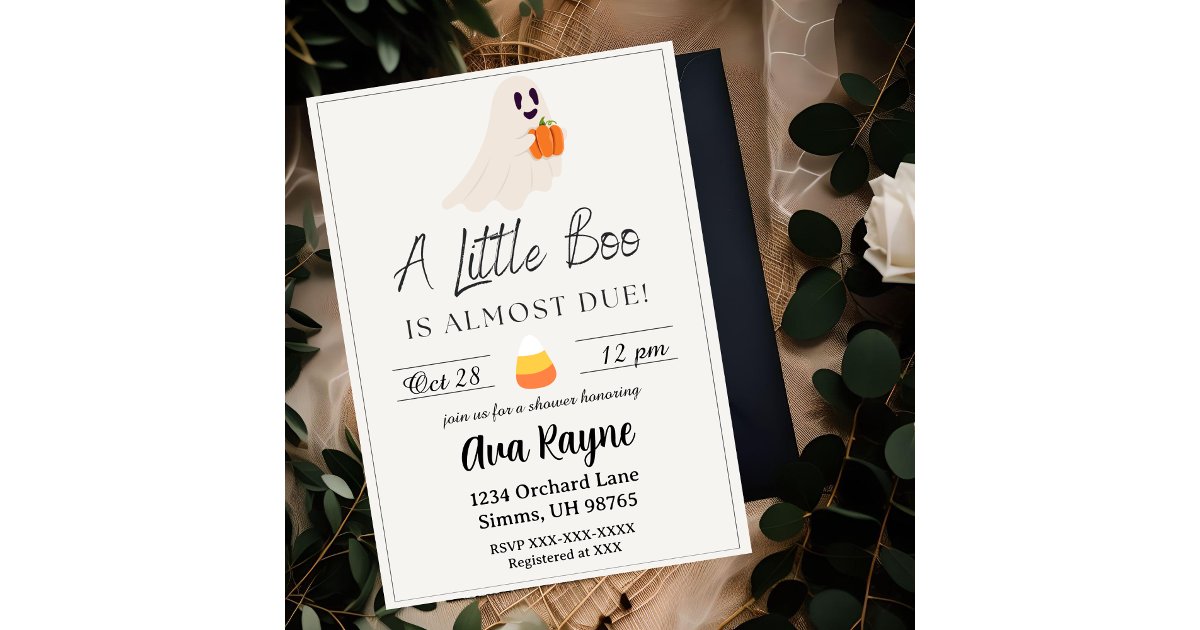 Little Boo Is Almost Due Halloween Baby Shower Invitation | Zazzle