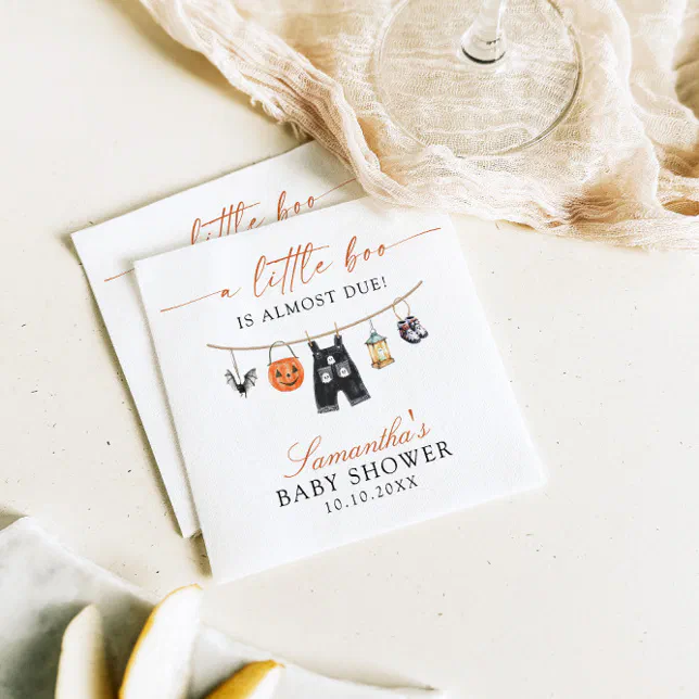 Little Boo Is Almost Due Halloween Baby Shower Napkins | Zazzle