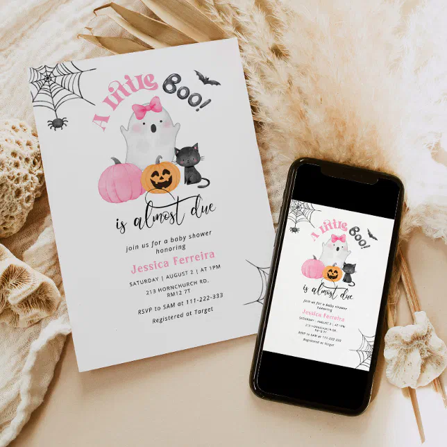 Little Boo is almost Due pink girl baby shower Invitation | Zazzle