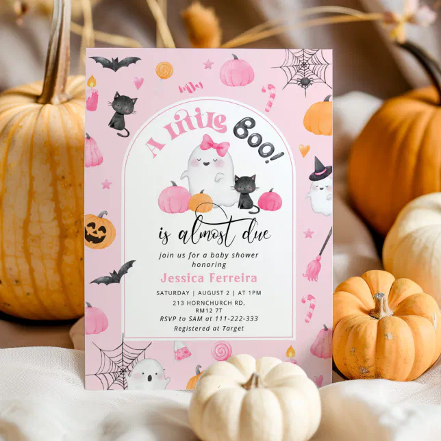 Little Boo is almost Due pink girl baby shower Invitation | Zazzle