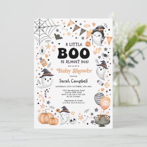 Little Boo is Brewing Halloween Ghost Baby Shower Invitation | Zazzle