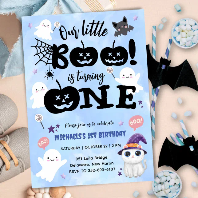 Little Boo Is Turning ONE | Halloween 1st Birthday Invitation | Zazzle