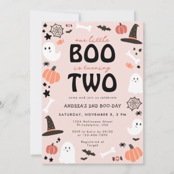 Little Boo is Turning Two Halloween 2nd Birthday Invitation | Zazzle