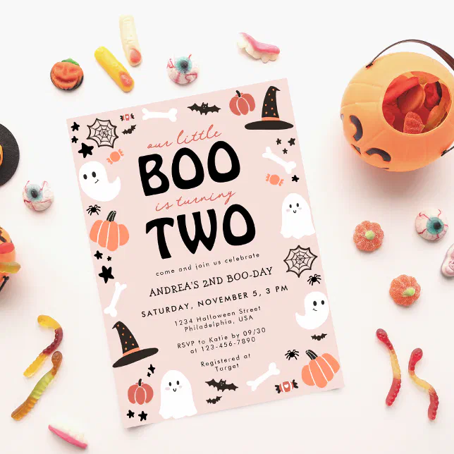 Little Boo is Turning Two Halloween 2nd Birthday Invitation | Zazzle