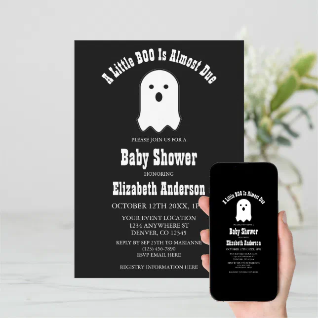 Little BOO On The Way Halloween Ghost Baby Shower Invitation | Zazzle