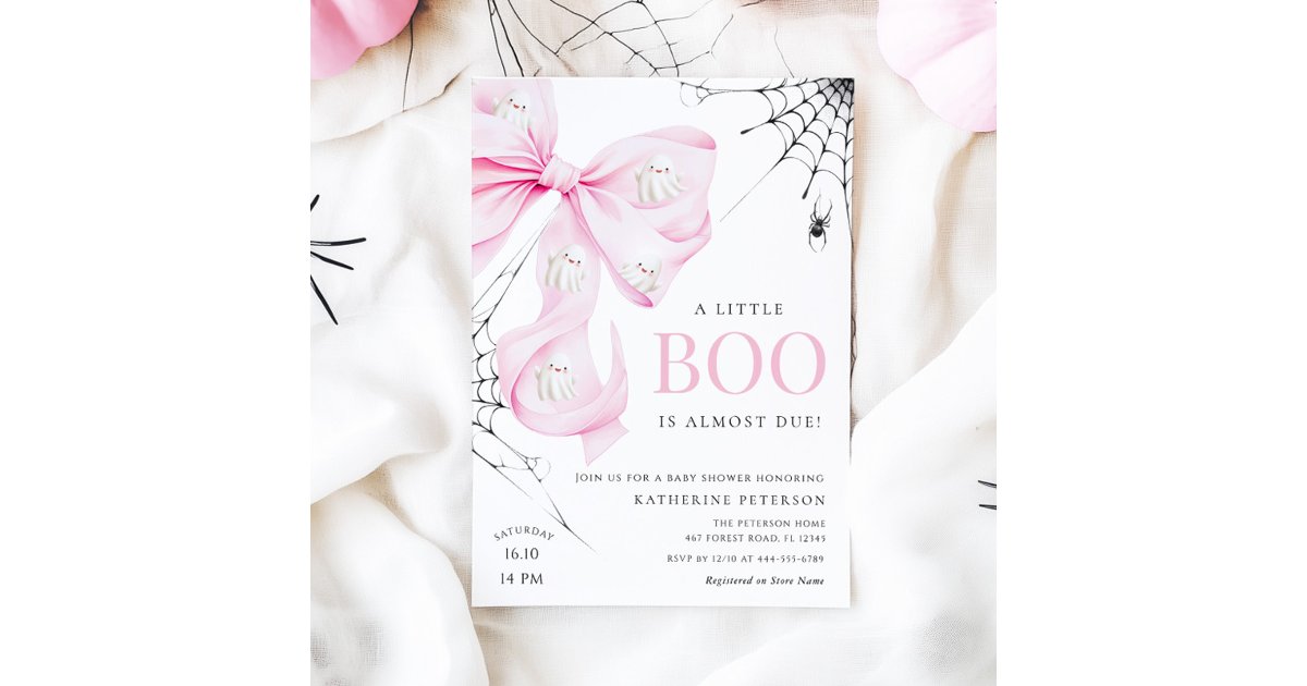 Little Boo PINK Bow Baby Shower Invitation | Zazzle
