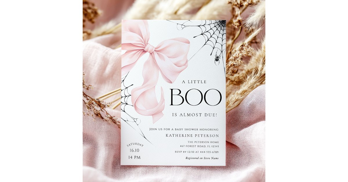 Little Boo Pink Bow Baby Shower Invitation | Zazzle