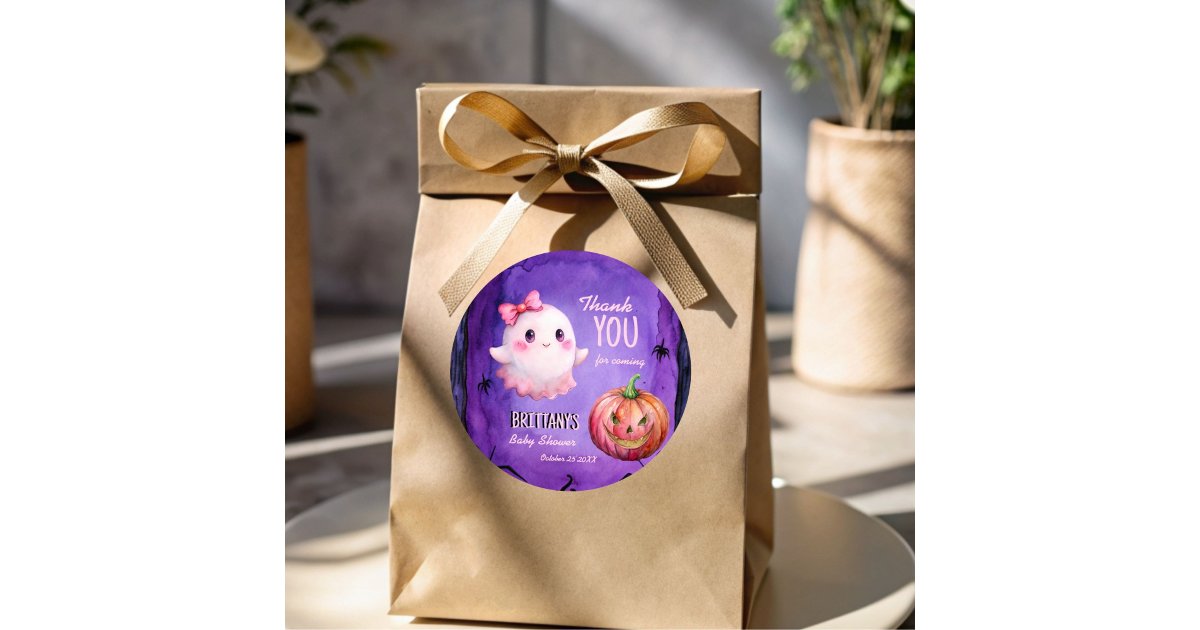 Little boo pink cute ghost baby shower favor classic round sticker | Zazzle