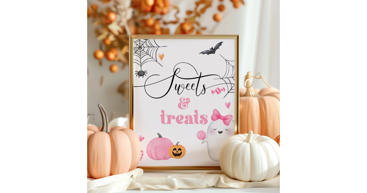 Little Boo pink ghost Halloween Sweets and treats Poster | Zazzle