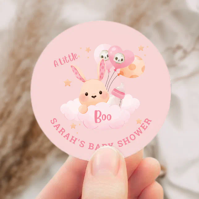Little Boo Pink Halloween Baby Shower Classic Round Sticker | Zazzle