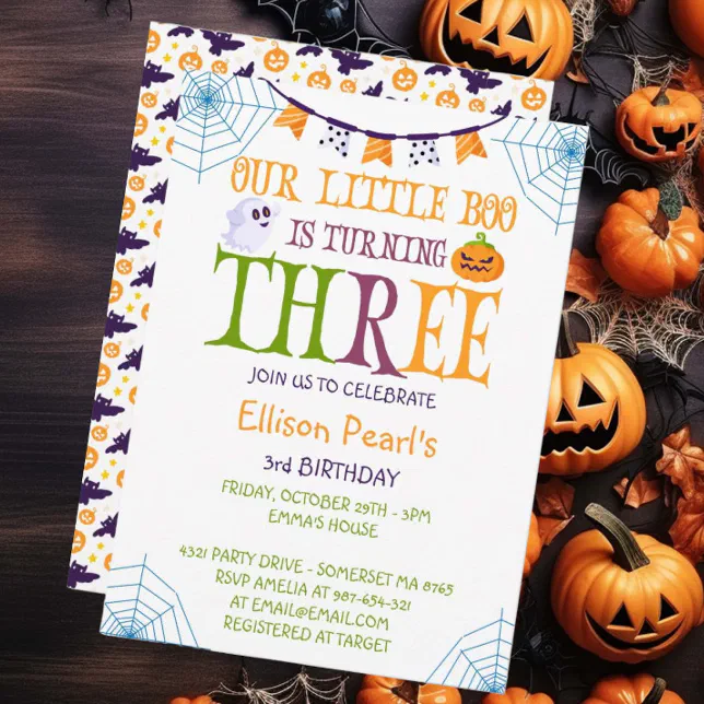 Little Boo Turning three Halloween 3rd Birthday Invitation | Zazzle