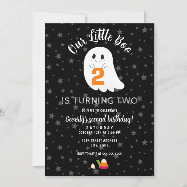 Little Boo Turning Two Halloween 2nd Birthday Invitation | Zazzle