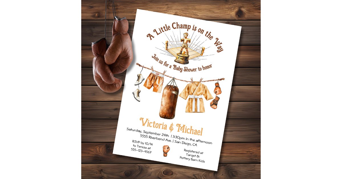Little Boxing Champ Baby Shower Clothesline Invitation | Zazzle